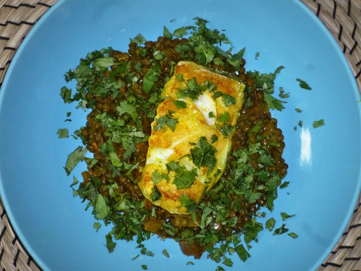 Curried Hake on Spiced Lentils Recipe