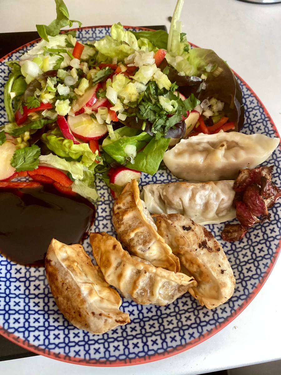 Duck Gyoza and Radish Salad with a Sizzling Spring Onion, Ginger and ...