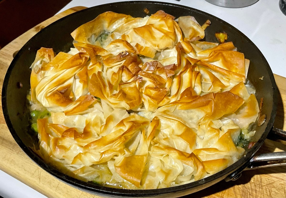 Chicken, Leek, Pea and Spinach Filo Pie