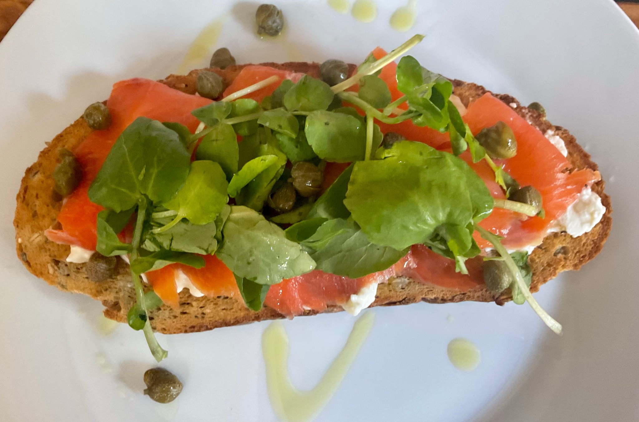 Smoked Salmon and Burrata on Toast with Capers