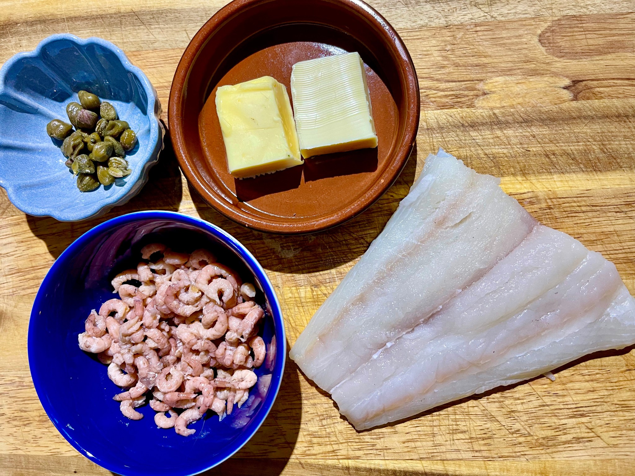 Halibut Fillets with a Shrimp, Caper, Lemon and Butter Sauce