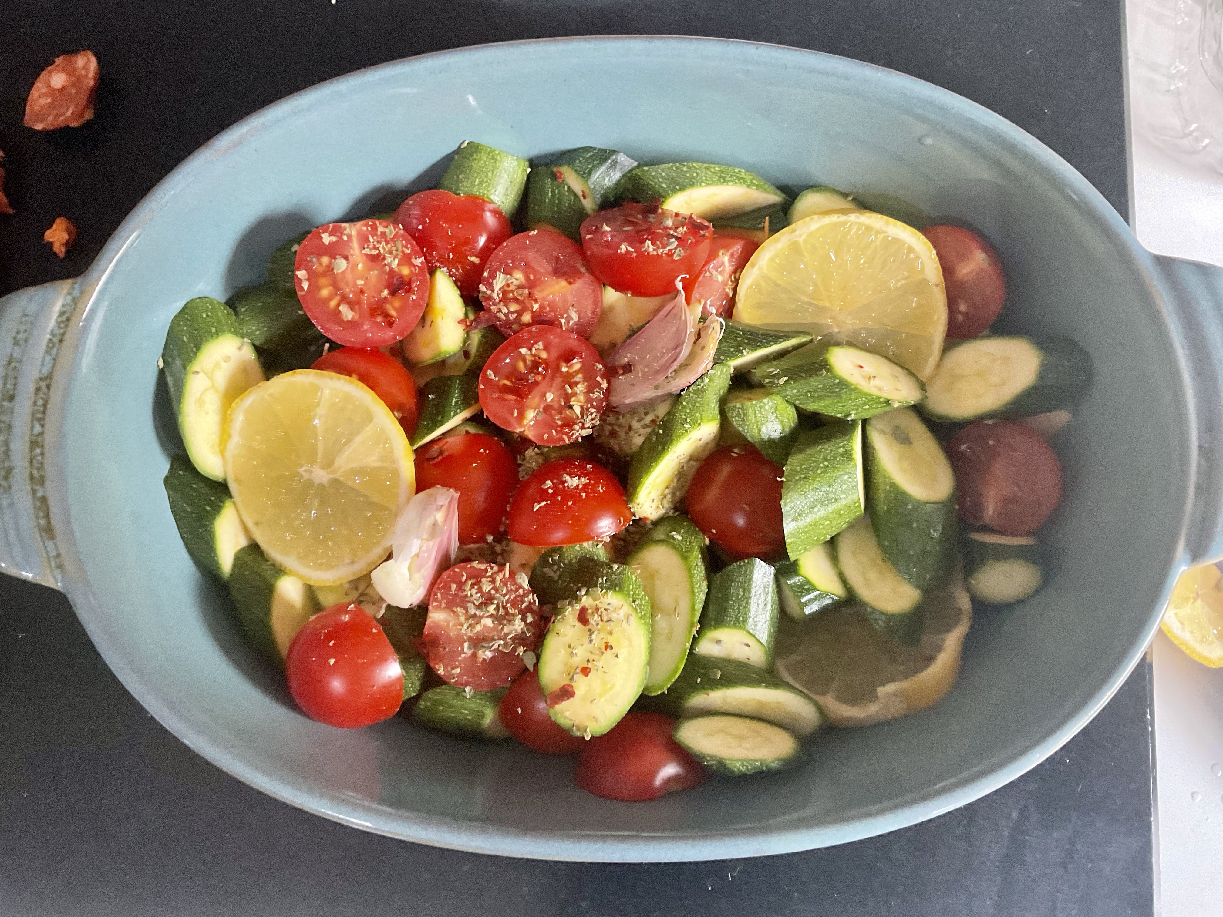 Roasted Summer Vegetable and Chorizo Couscous with Cumin and Honey